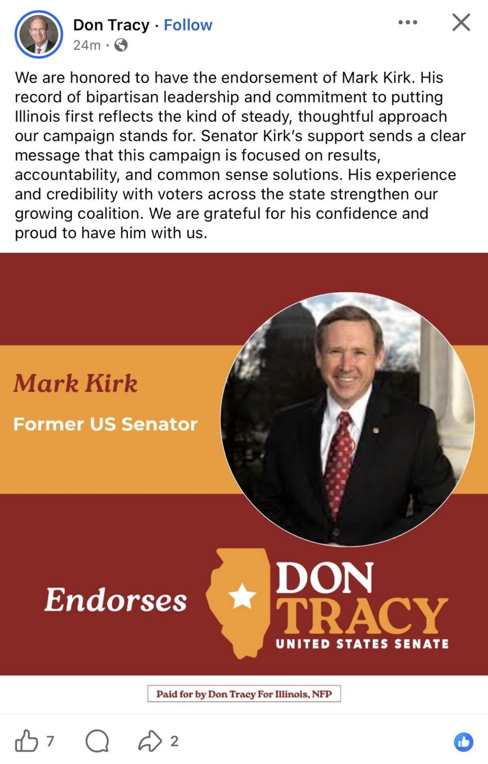 Anti-Trump, Pro-Choice Mark Kirk Endorses Don Tracy in Illinois GOP ...